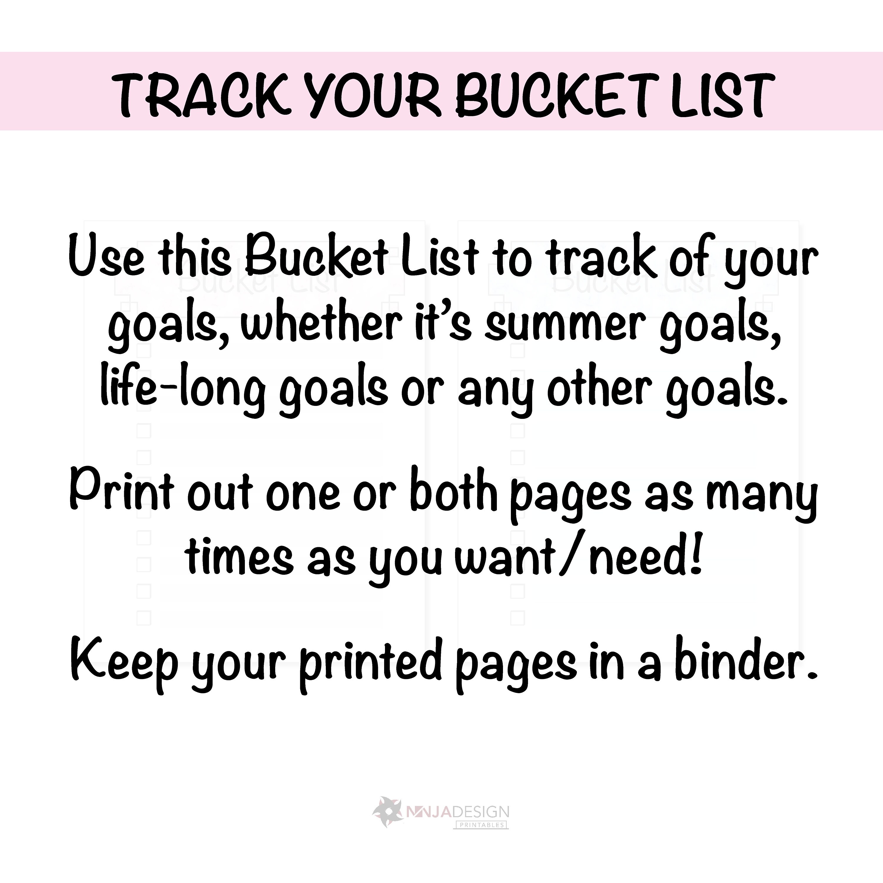 Printable Bucket List Sheets With Checkboxes in Pink & Blue - Etsy