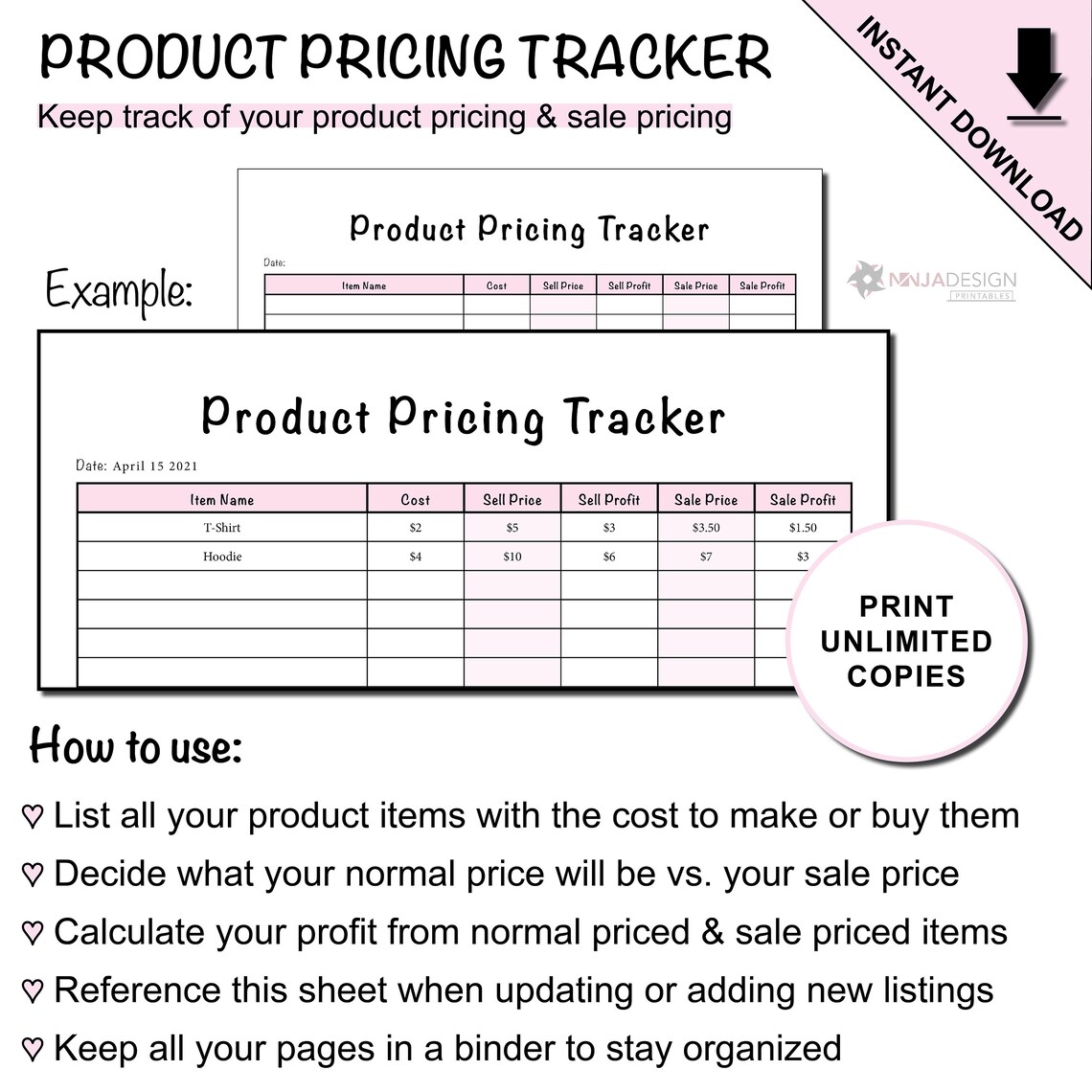 Printable Product Pricing Tracker Sheets for Small Businesses - Etsy