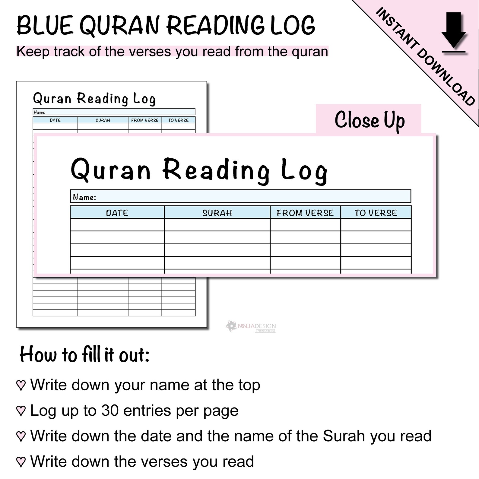 Printable Quran Reading Log to Track Verses of Surahs Read - Etsy
