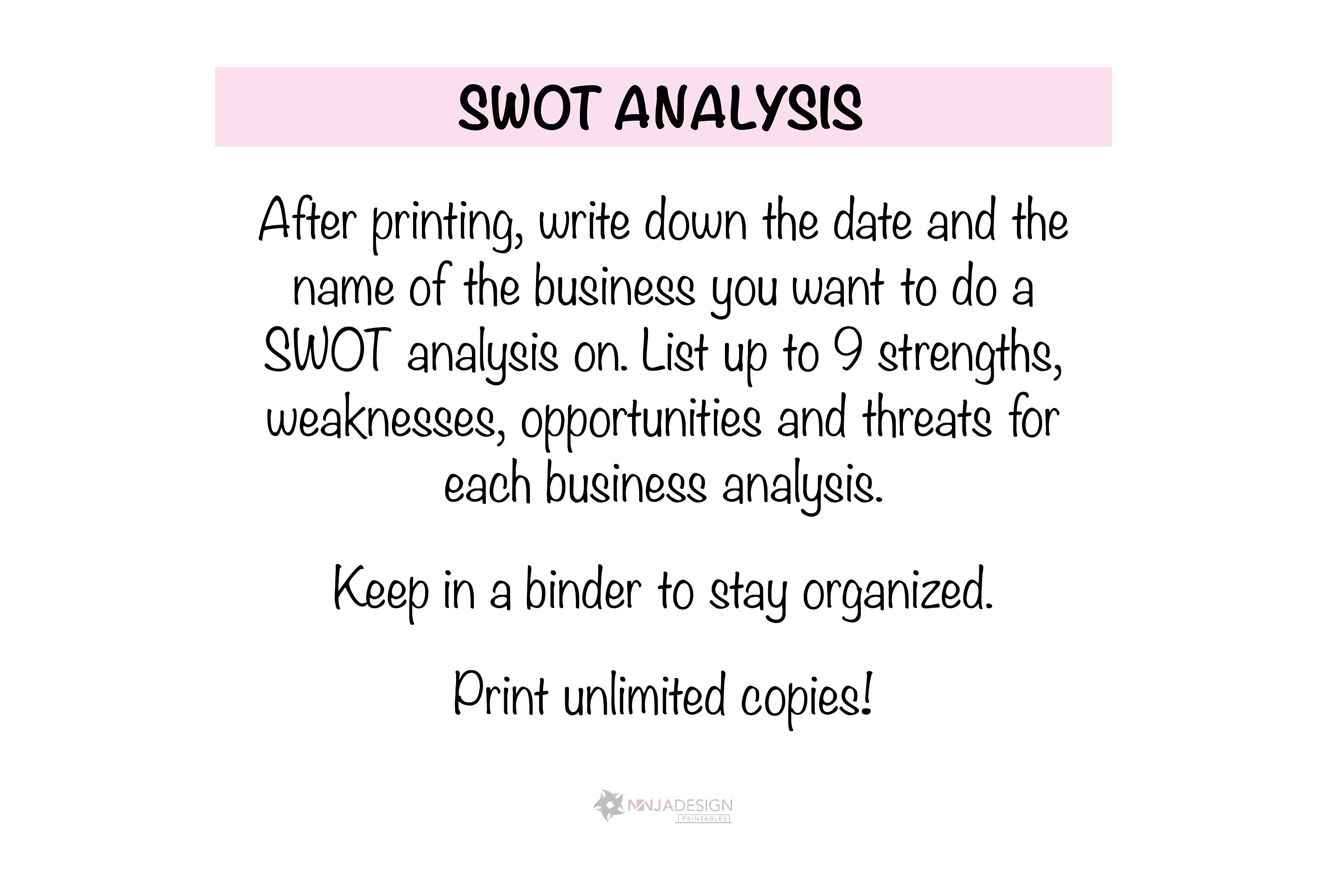 Printable SWOT Analysis for Small Businesses to Analyze Strengths ...