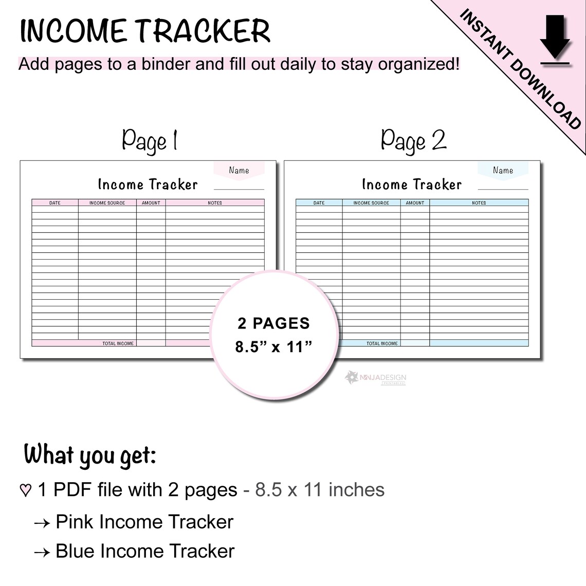 Printable Income Tracker Sheet to Keep Track of Your Monthly | Etsy