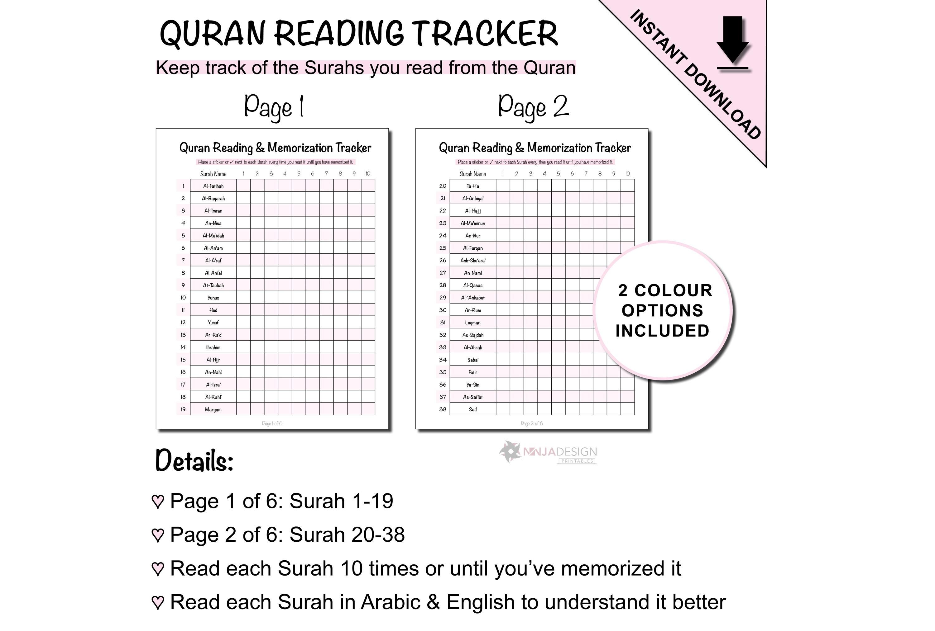 Printable Quran Reading and Memorization Tracker for Kids & Adults ...
