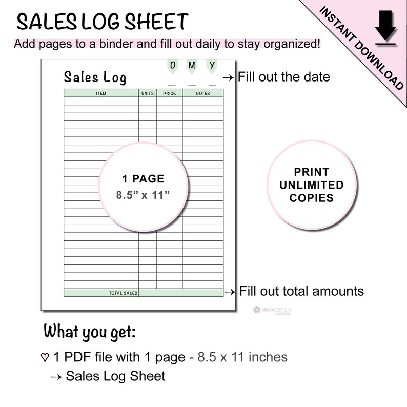 Printable Sales Log Sheet for Small Businesses - Etsy