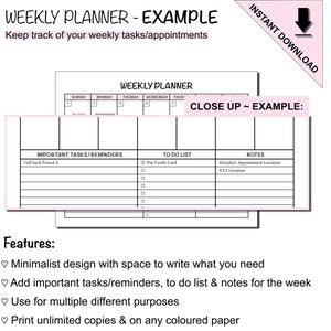 Printable Weekly Planner Sheet With to Do List and Notes Section ...