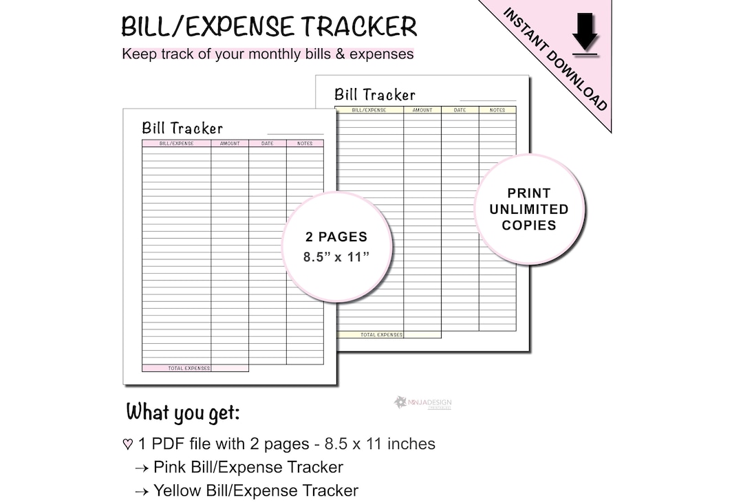 Printable Bills & Expenses Tracker Sheet to Log and Keep Track of Your ...