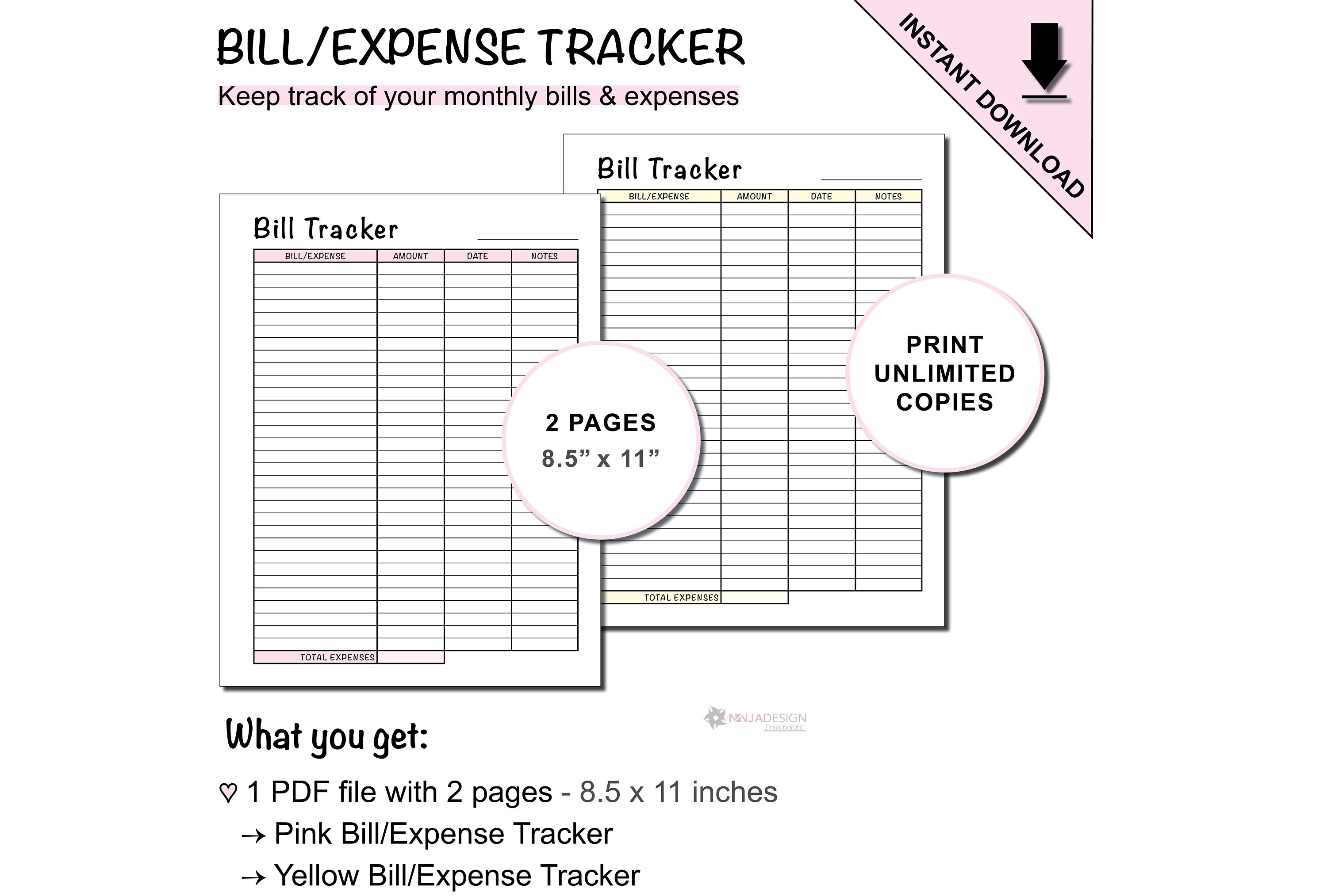 Printable Bills & Expenses Tracker Sheet to Log and Keep Track of Your ...