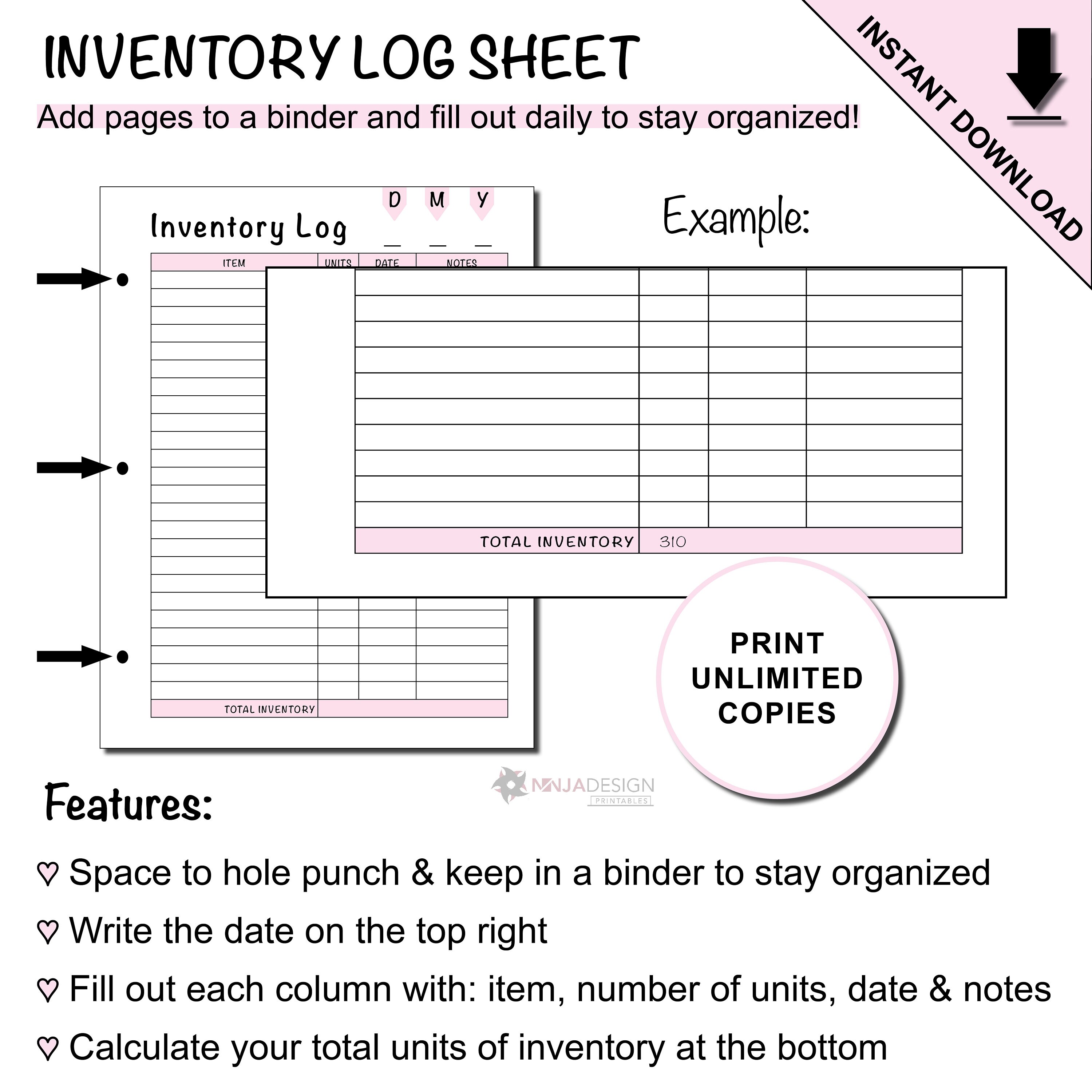 Printable Inventory Log Sheet for Small Businesses - Etsy Canada