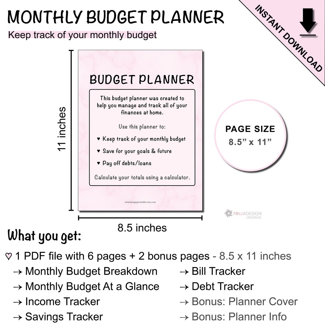 Printable Monthly Budget Planner With a Blank Monthly Calendar to Log ...