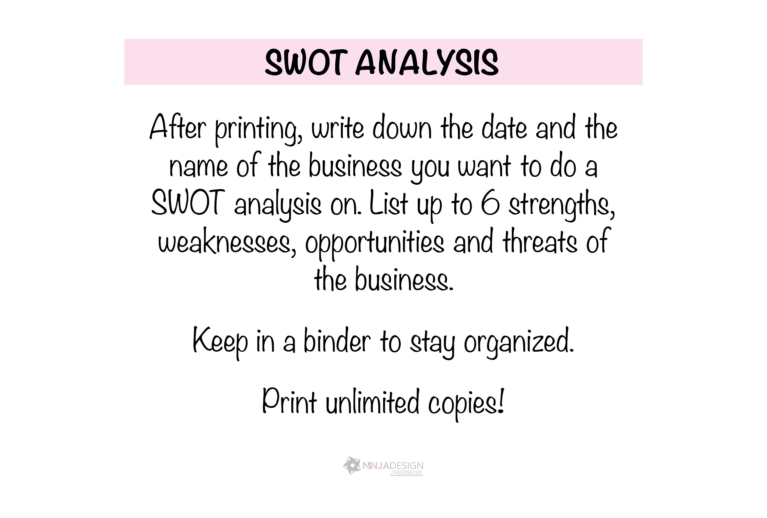 Printable SWOT Analysis for Small Businesses to Analyze Strengths ...