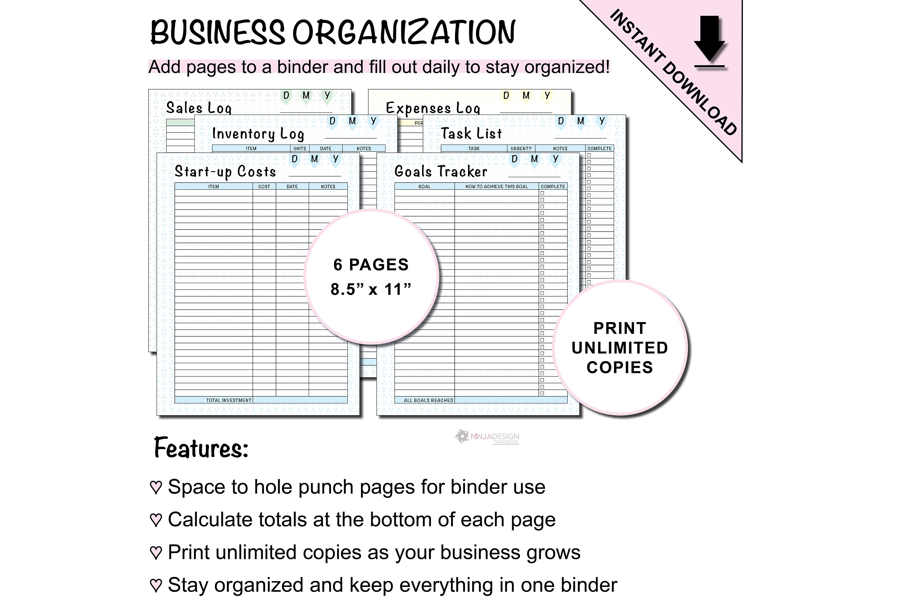 Printable Business Organization Planner and Tracker Sheets Template ...