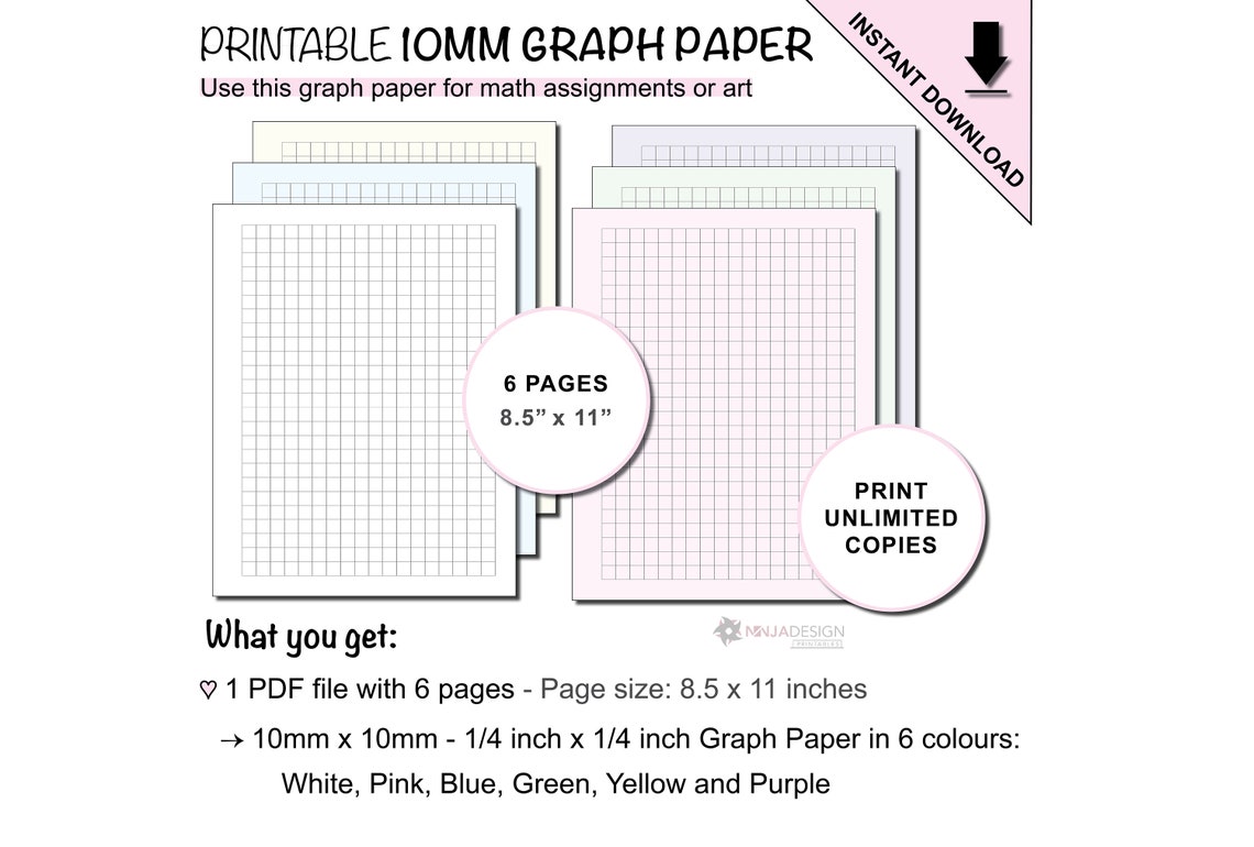 Printable Graph Paper With 10mm X 10mm Grid Spacing | 1/4 Inch X 1/4 ...