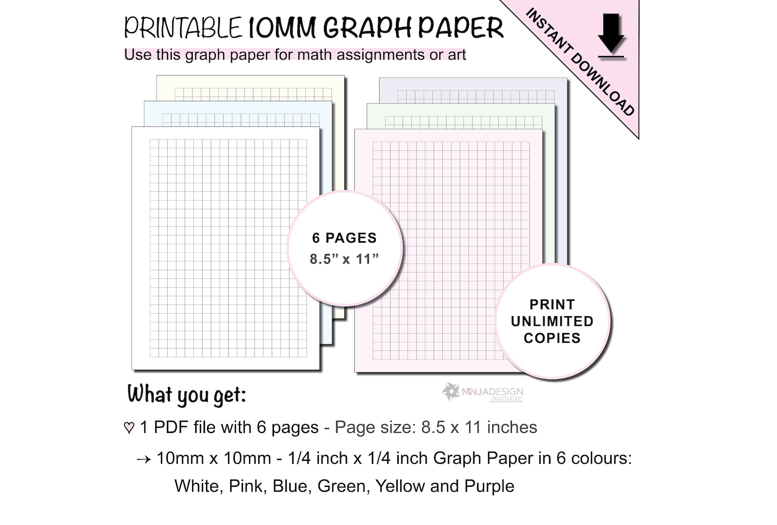 Printable Graph Paper With 10mm X 10mm Grid Spacing | 1/4 Inch X 1/4 ...