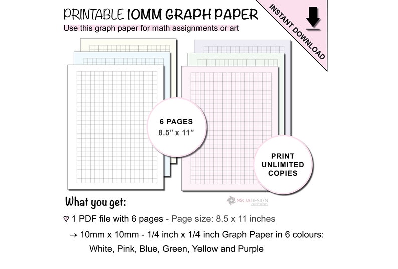 Printable Graph Paper With 10mm X 10mm Grid Spacing | 1/4 Inch X 1/4 ...
