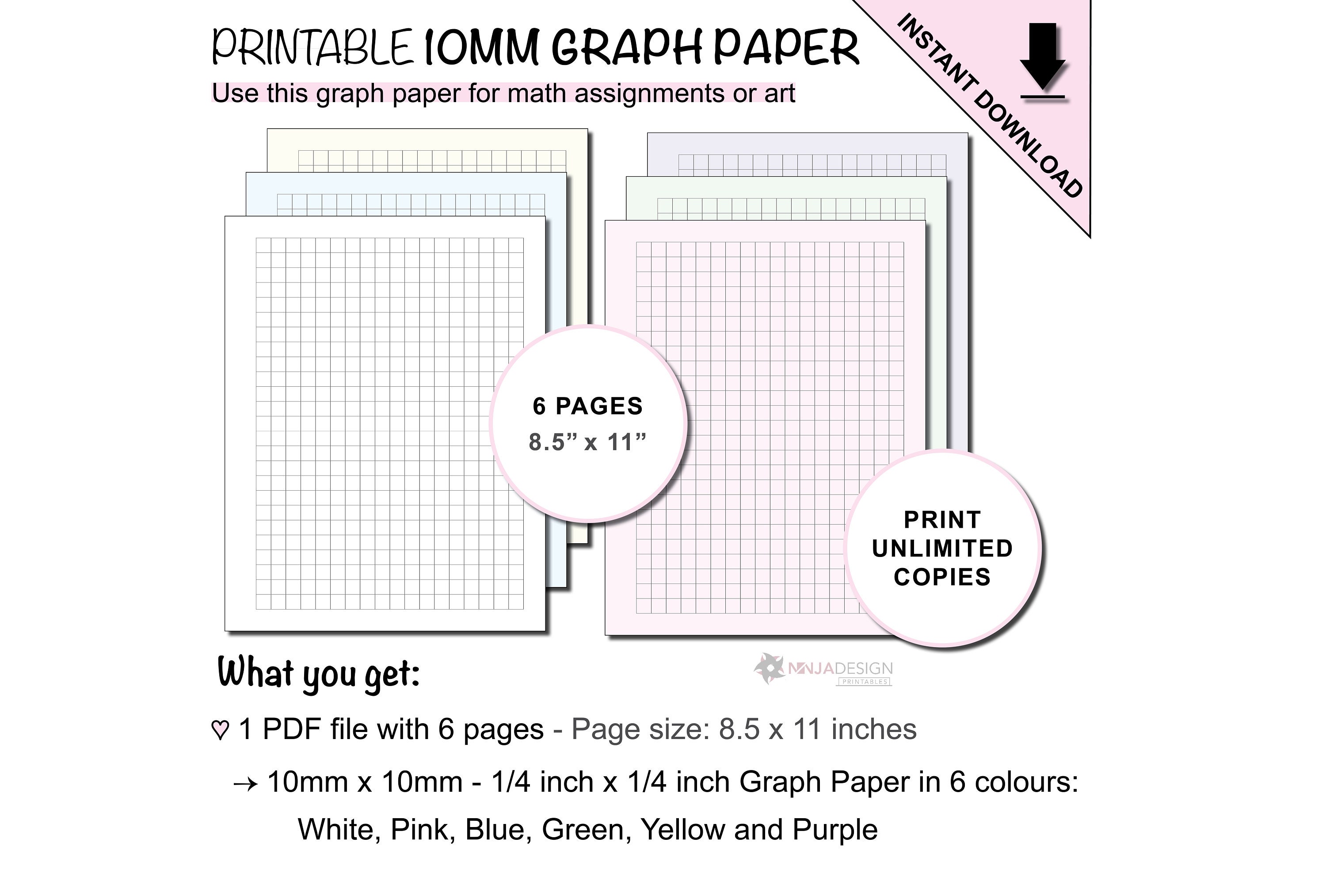 Printable Graph Paper With 10mm X 10mm Grid Spacing | 1/4 Inch X 1/4 ...