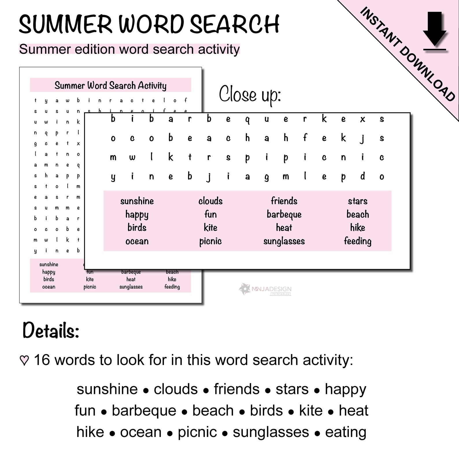 Printable Summer Word Search Puzzle Activity for Kids - Etsy