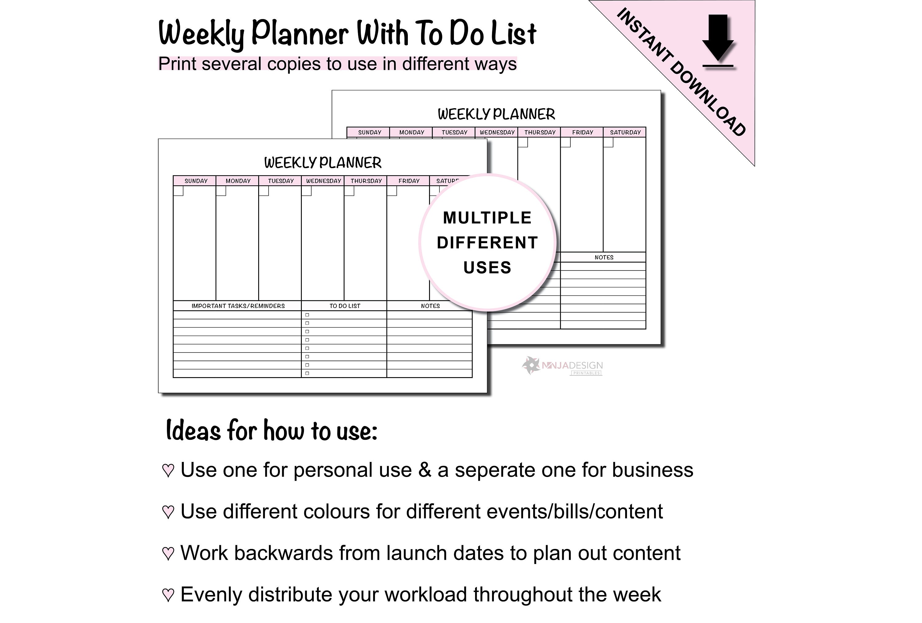 Printable Weekly Planner Sheet With to Do List and Notes Section ...