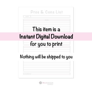 Printable Pros & Cons List to Help You Make a Decision - Etsy Canada