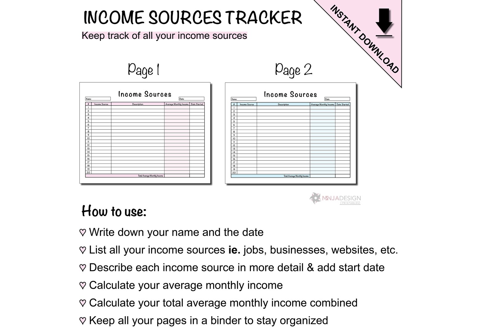 Printable Income Sources Tracker to Track Multiple Sources of Income - Etsy