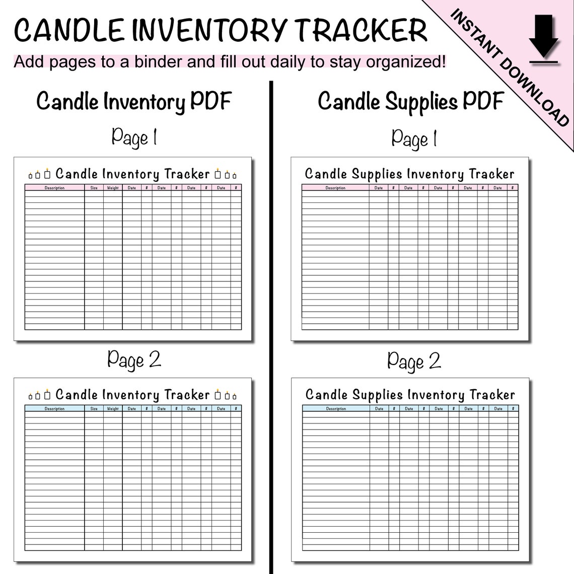 Printable Candle Inventory & Supplies Tracker for Small Candle - Etsy