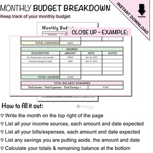 Printable Monthly Budget Breakdown to Keep Track of Your Monthly Budget ...