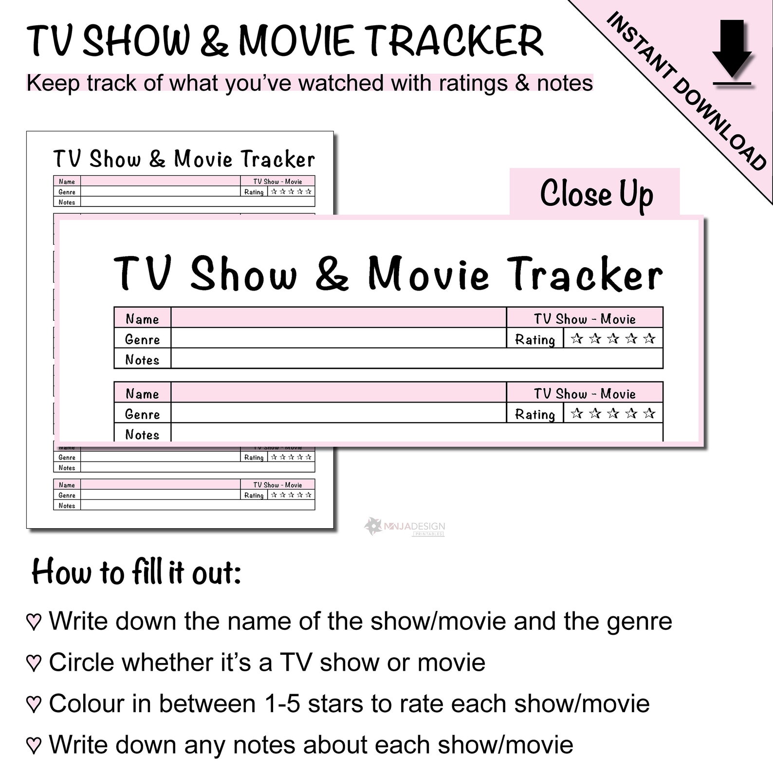 Printable TV Show and Movie Tracker for TV Shows and Movies - Etsy