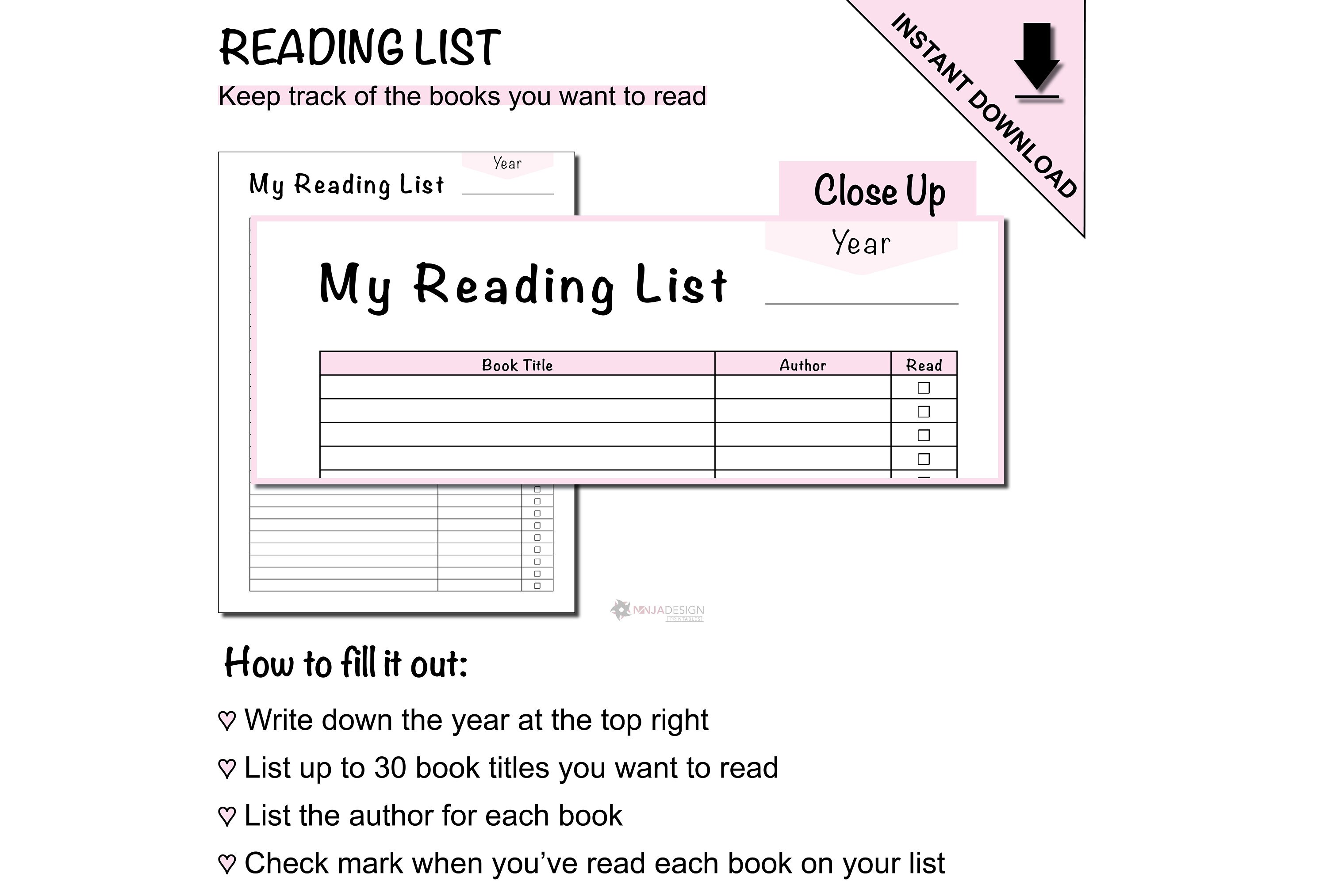Printable Reading List Tracker for Books You Want to Read or Listen To ...