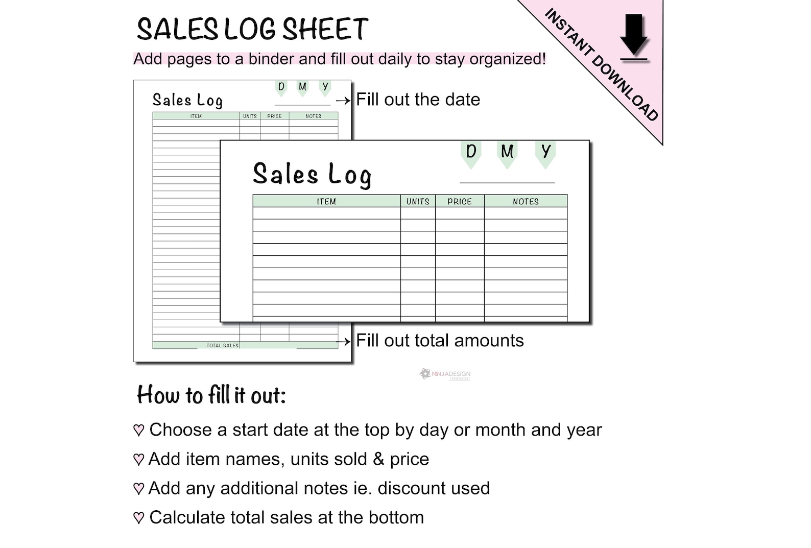Printable Sales Log Sheet for Small Businesses - Etsy