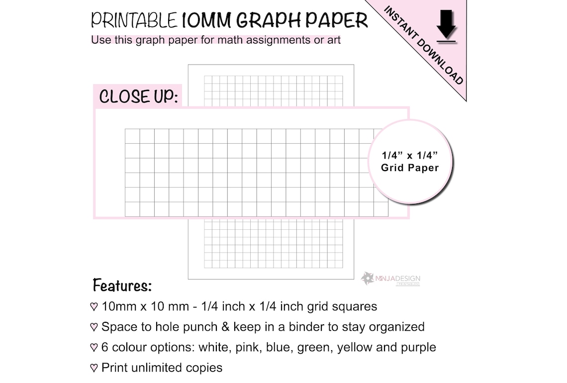 Printable Graph Paper With 10mm X 10mm Grid Spacing | 1/4 Inch X 1/4 ...
