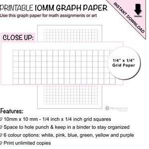 Printable Graph Paper With 10mm X 10mm Grid Spacing | 1/4 Inch X 1/4 ...