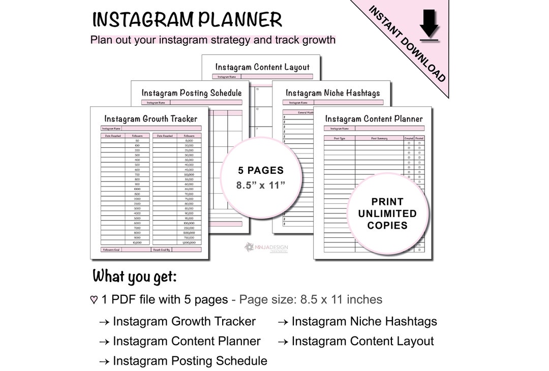 Printable Instagram Content Planner With Instagram Follower Growth ...