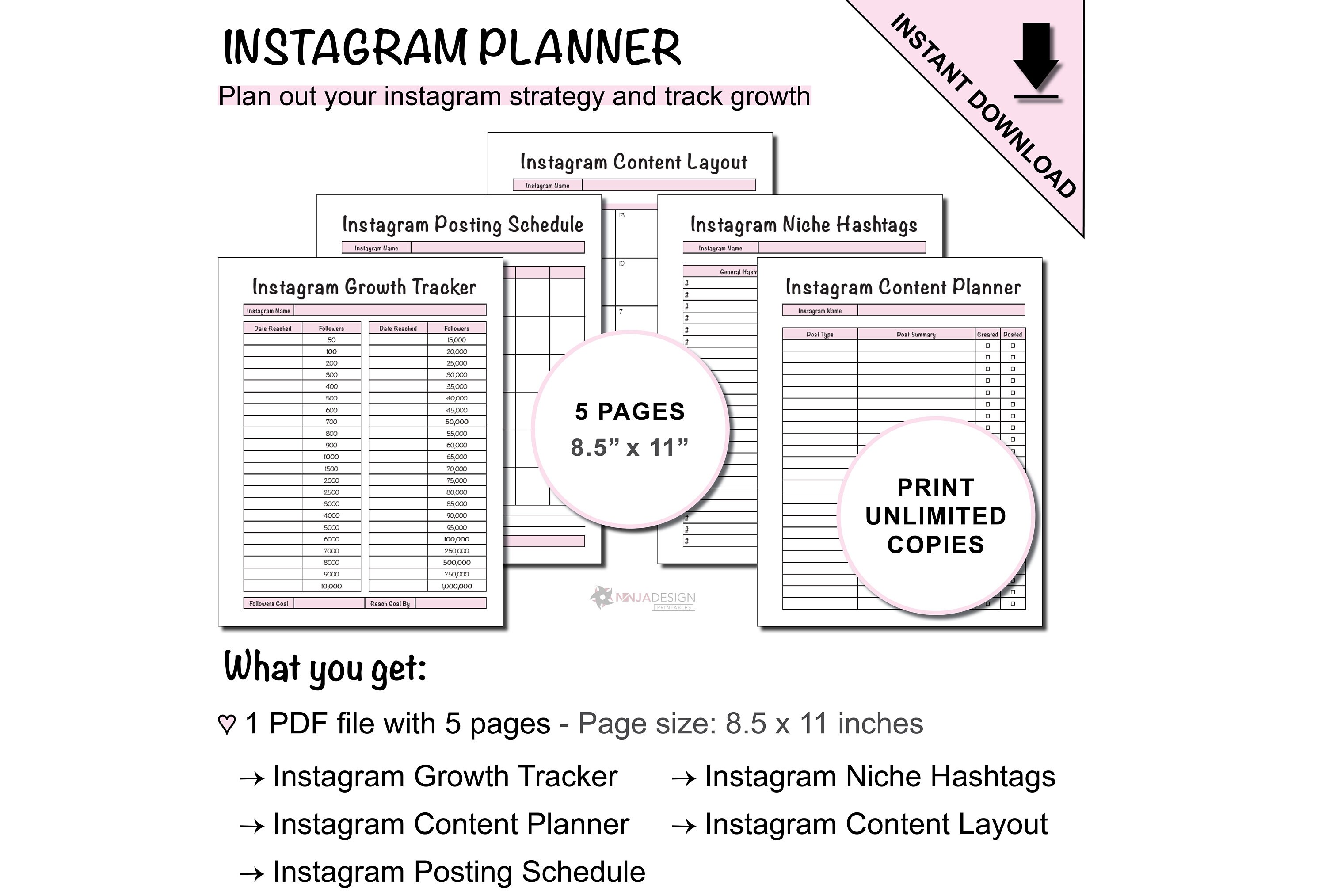 Printable Instagram Content Planner With Instagram Follower Growth ...