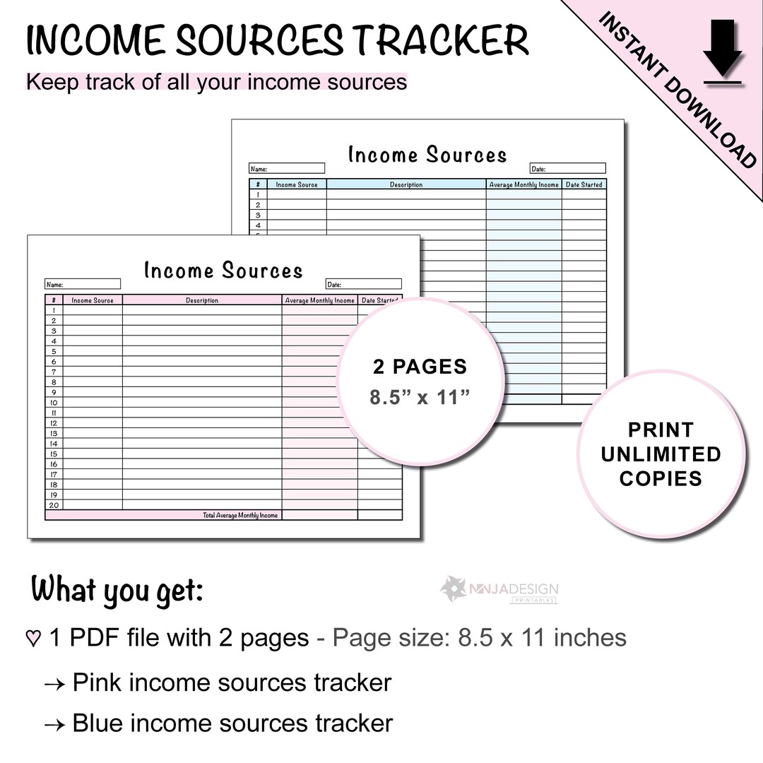 Printable Income Sources Tracker to Track Multiple Sources of Income - Etsy