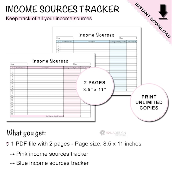 Printable Income Sources Tracker to Track Multiple Sources of | Etsy