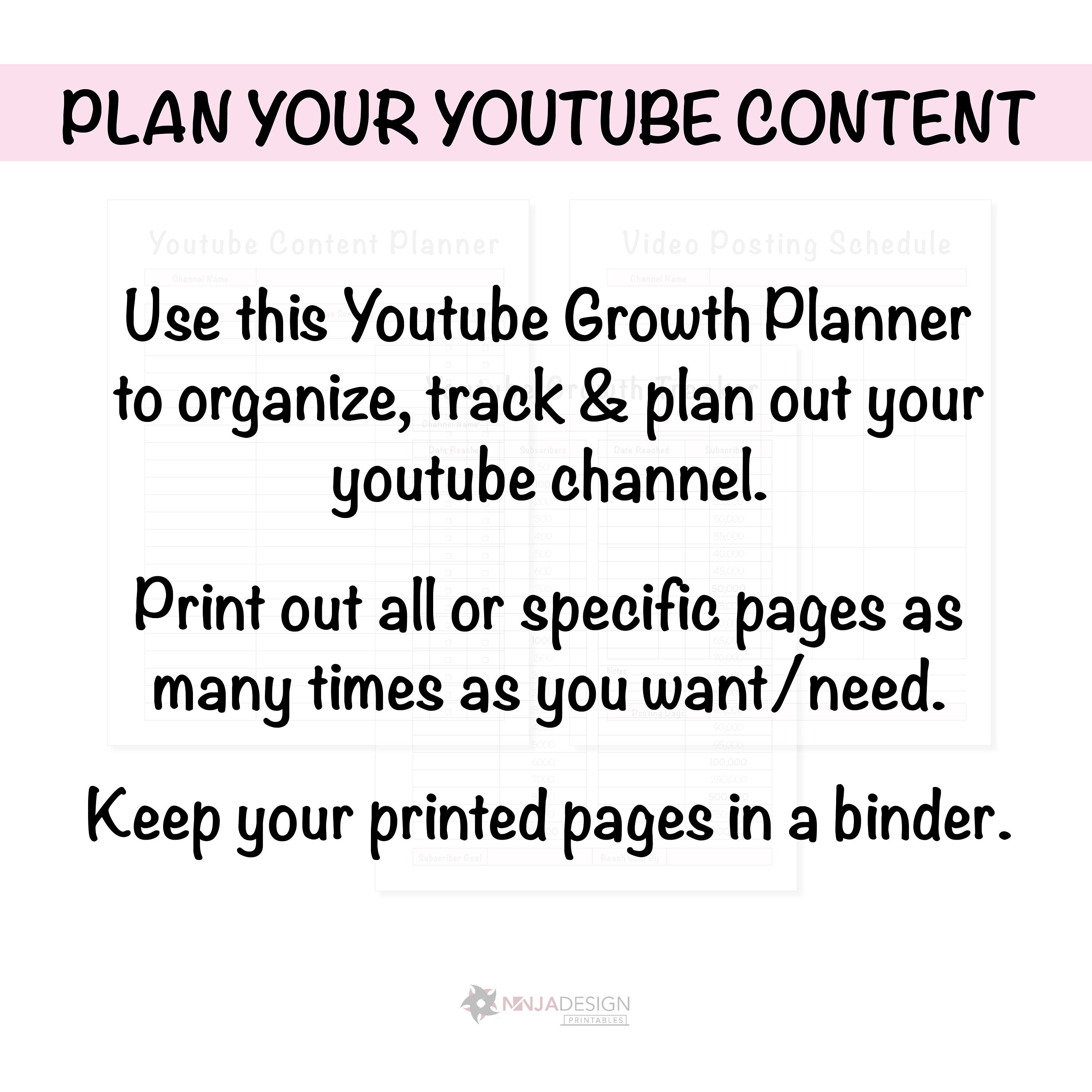 Printable Youtube Content Planner & Youtube Growth Tracker - Etsy