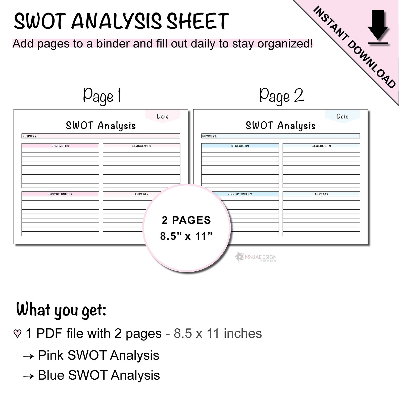 Printable SWOT Analysis for Small Businesses to Analyze - Etsy