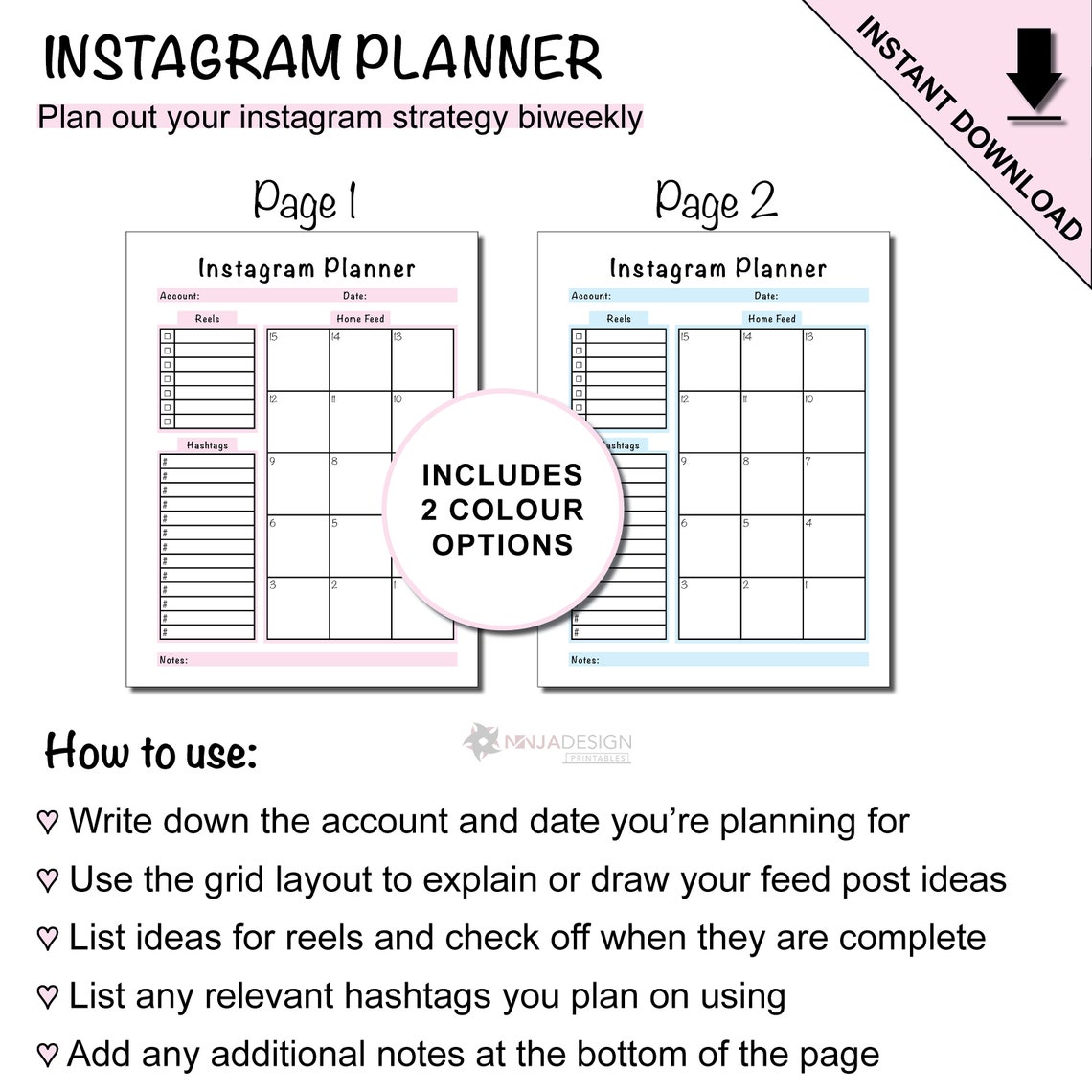 Printable Instagram Content Planner With Grid Layout - Etsy