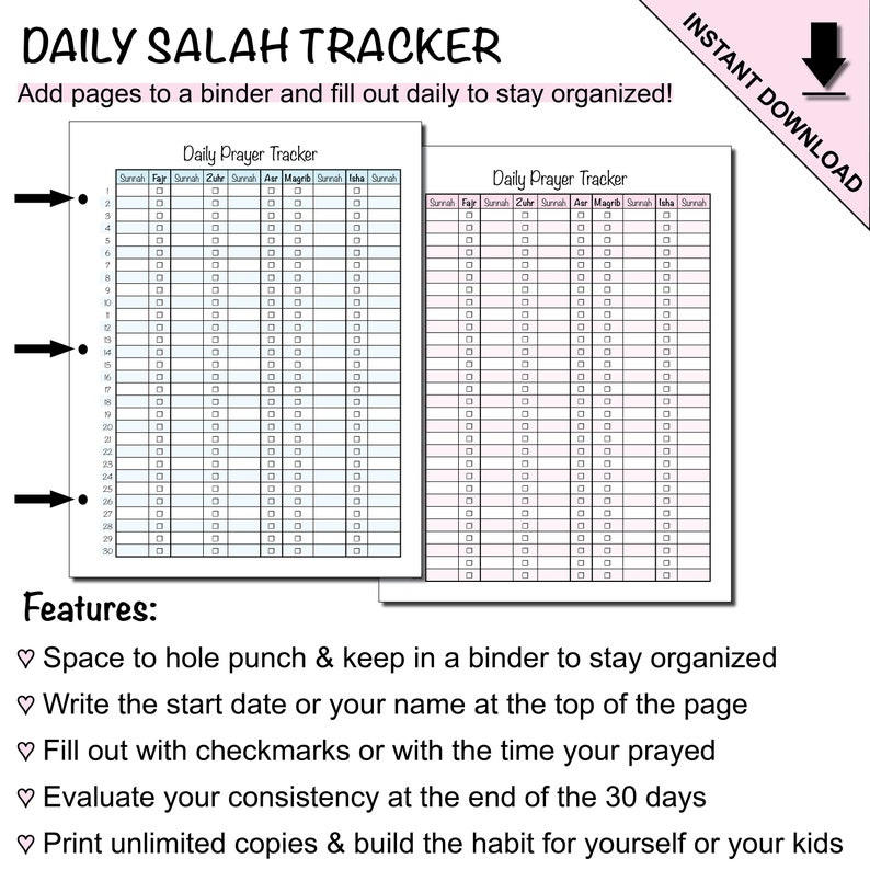 Printable Salah Prayer Tracker for Muslims Ramadan - Etsy