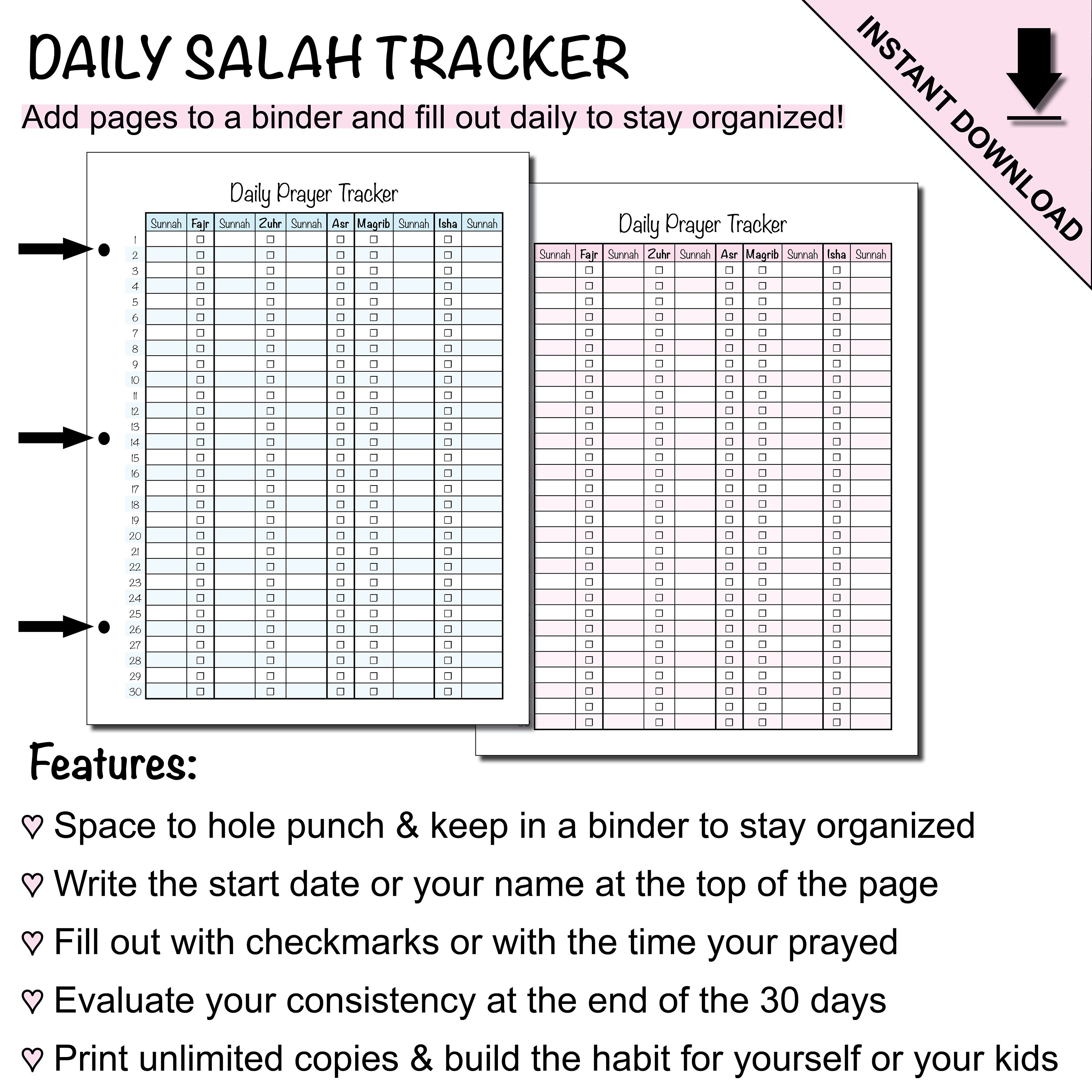 Printable Salah Prayer Tracker for Muslims Ramadan - Etsy