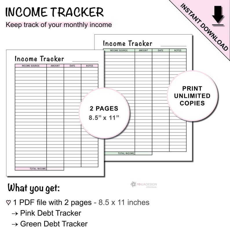 Printable Income Tracker Sheet to Track Your Monthly Income & - Etsy