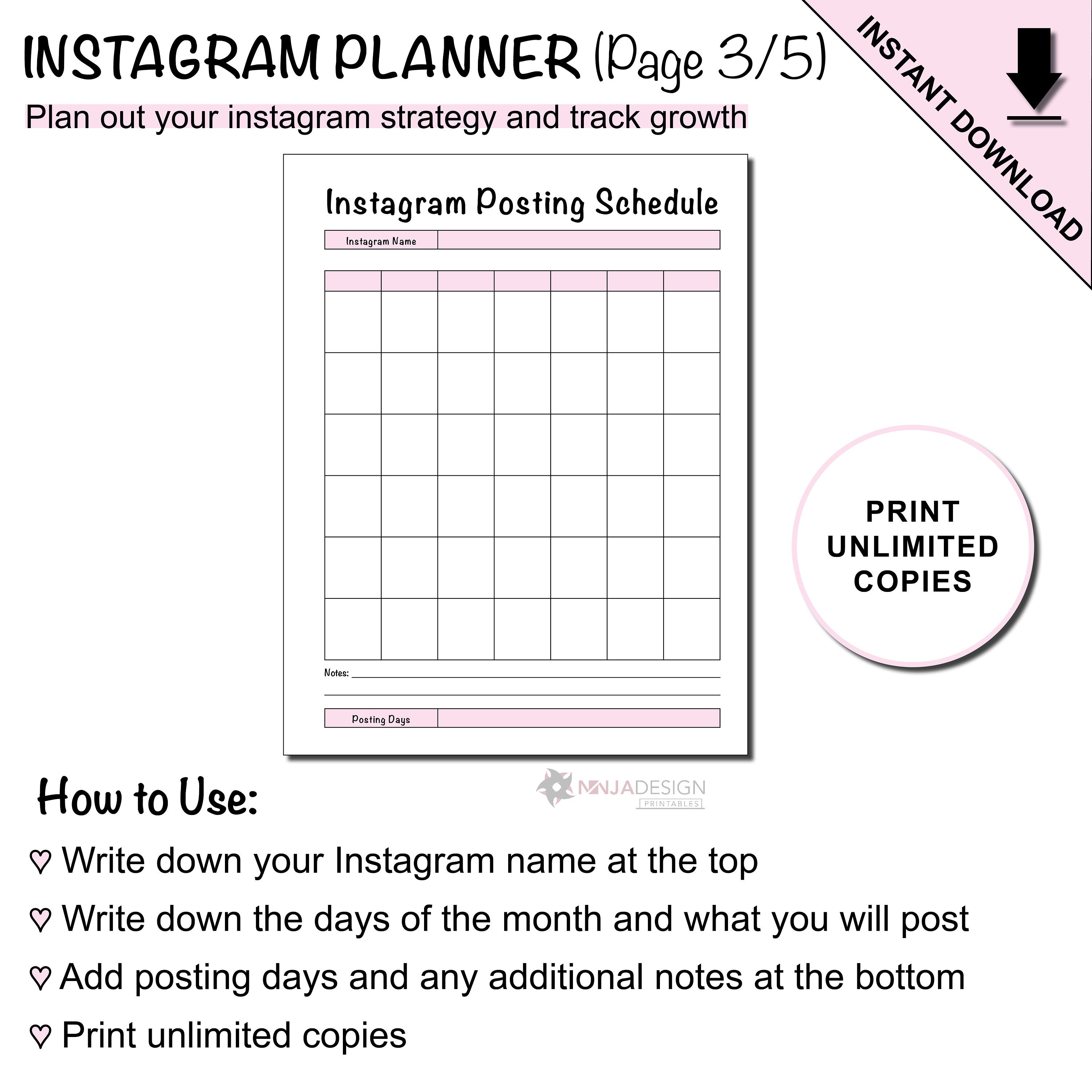 Printable Instagram Content Planner With Instagram Follower - Etsy Canada