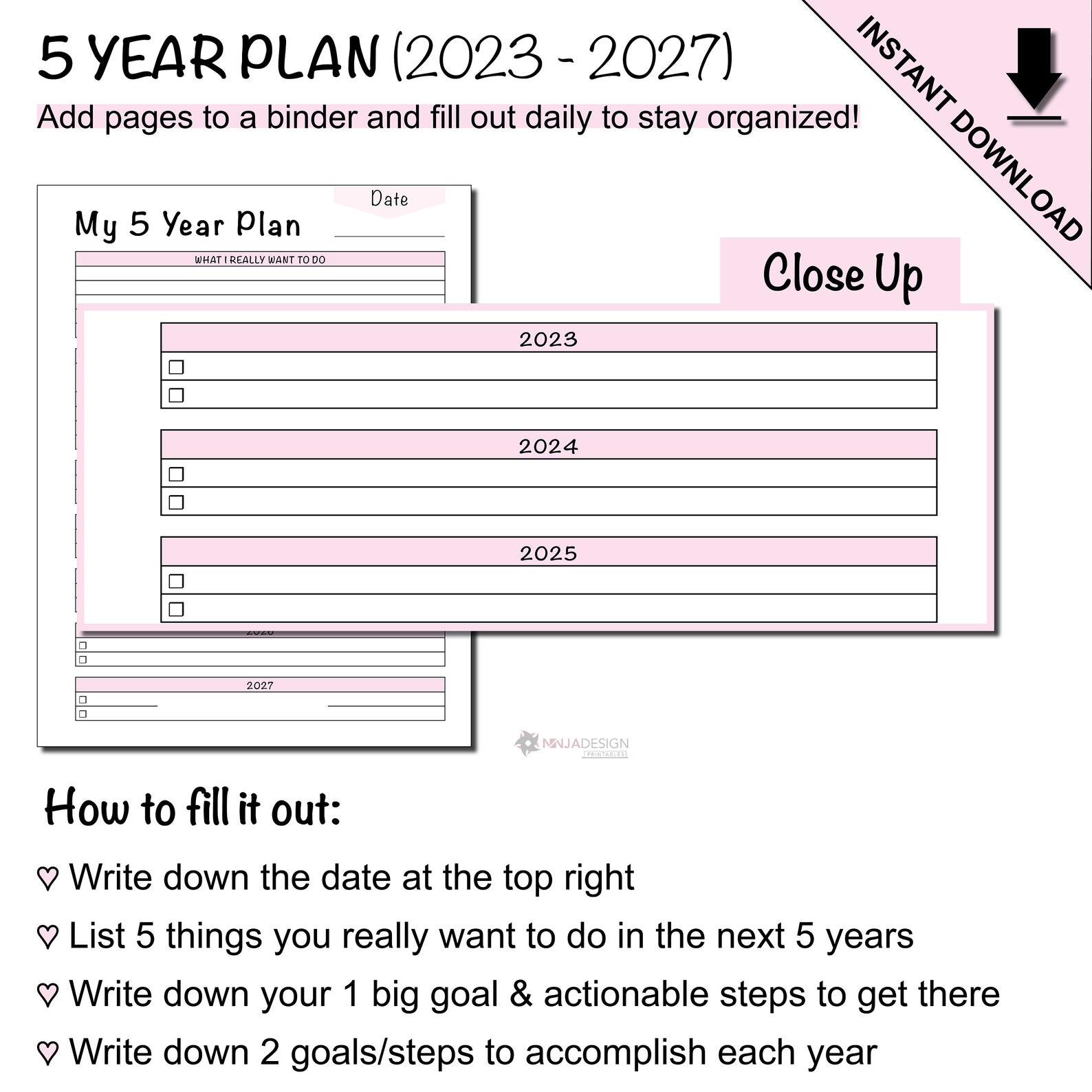 Printable 5 Year Goal Planning Template for 2023 to 2027 Plus - Etsy
