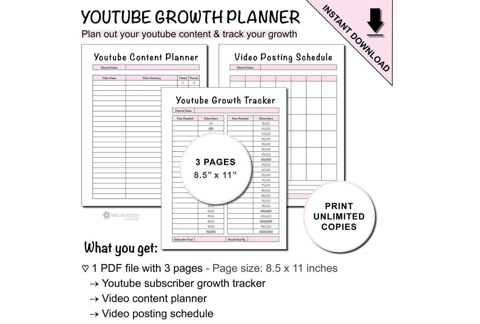 Printable Youtube Content Planner & Youtube Growth Tracker - Etsy