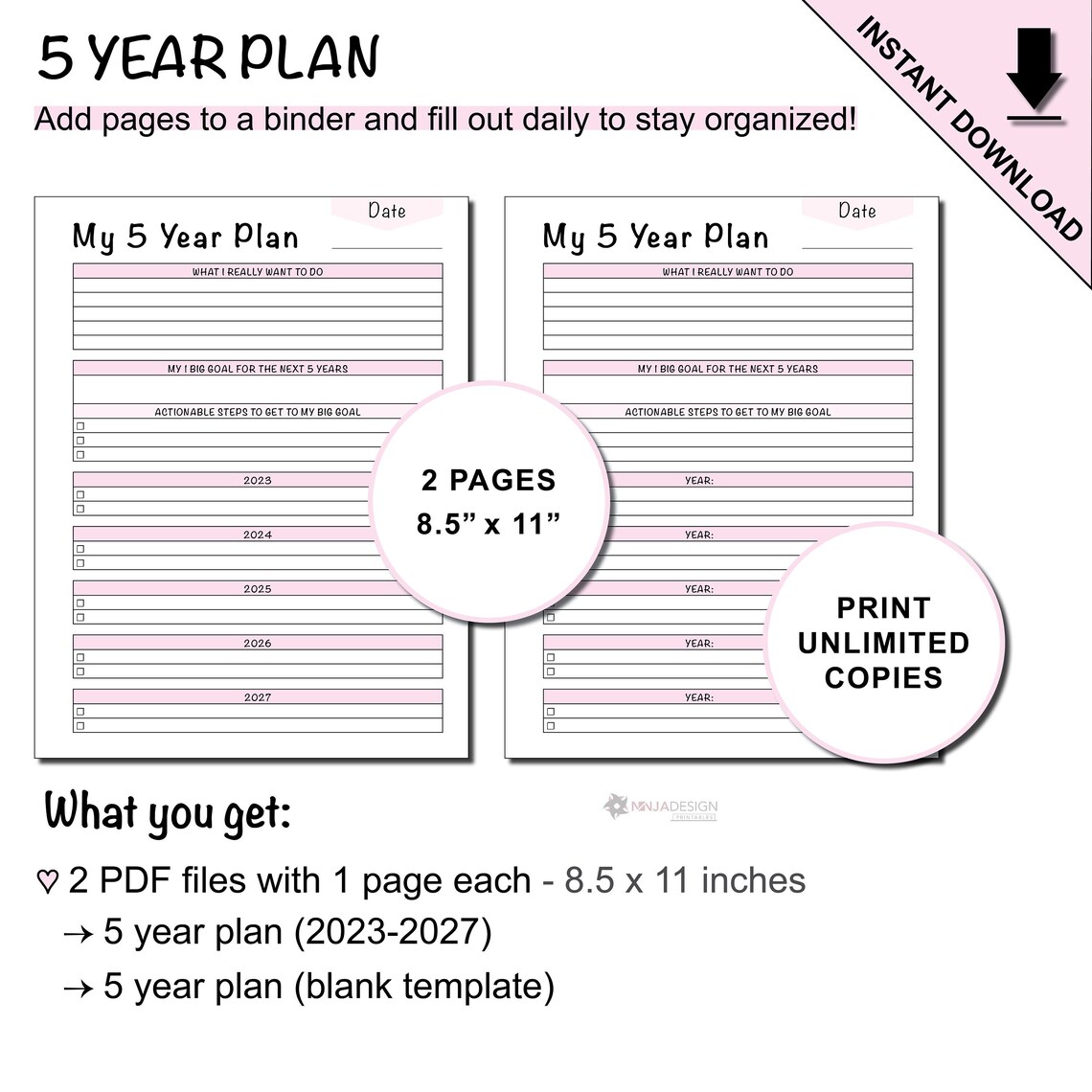 Printable 5 Year Goal Planning Template for 2023 to 2027 Plus - Etsy