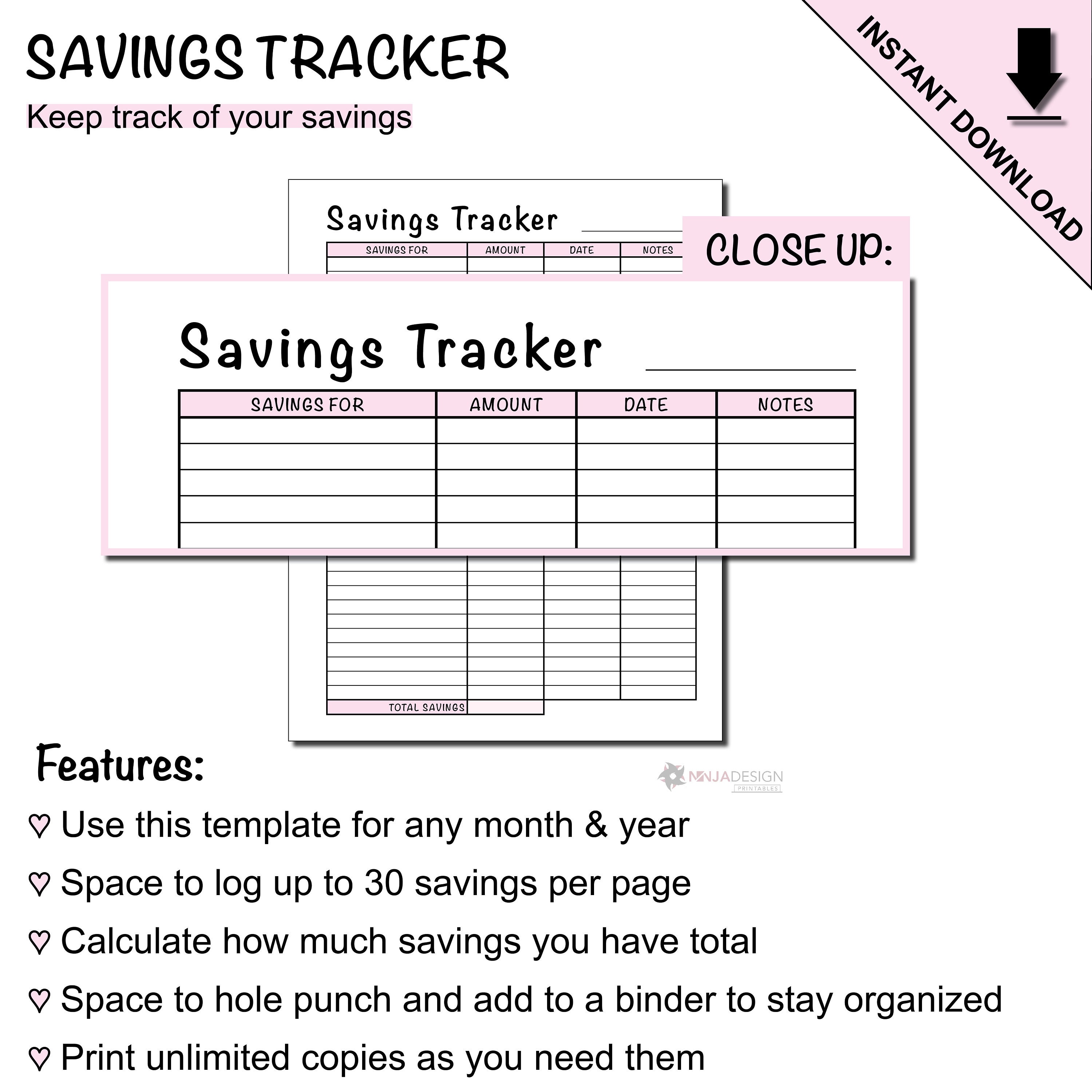 Printable Savings Tracker Sheet to Track Your Savings & Meet - Etsy