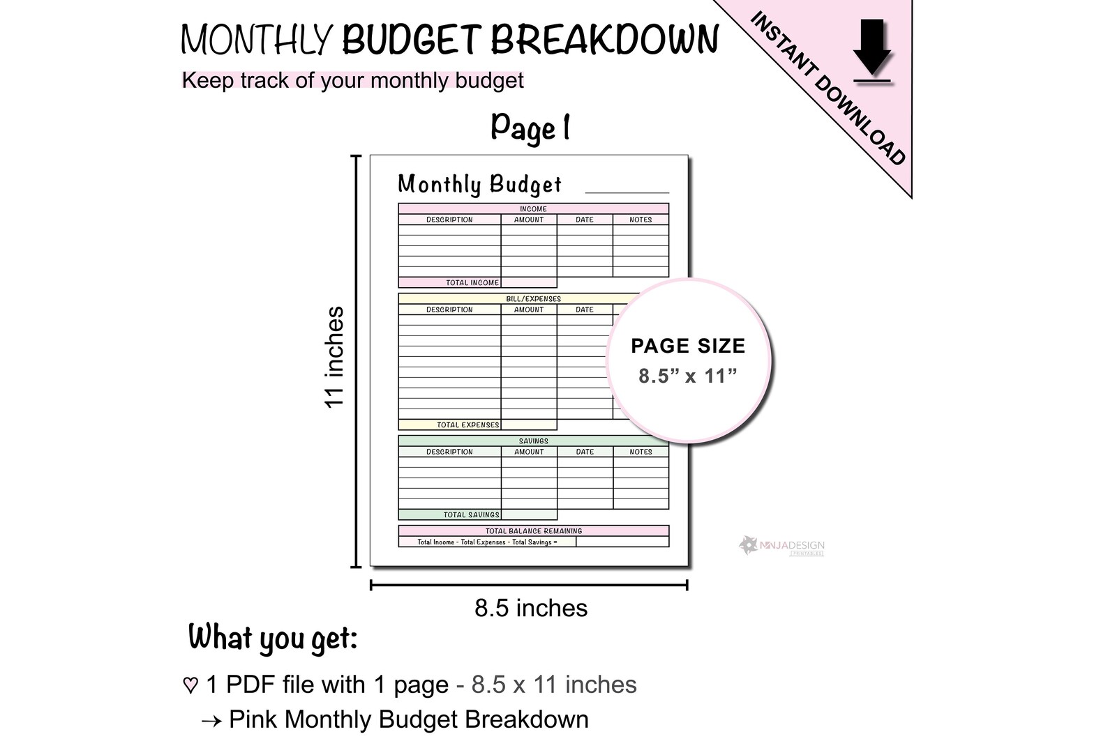Printable Monthly Budget Breakdown to Keep Track of Your Monthly Budget ...