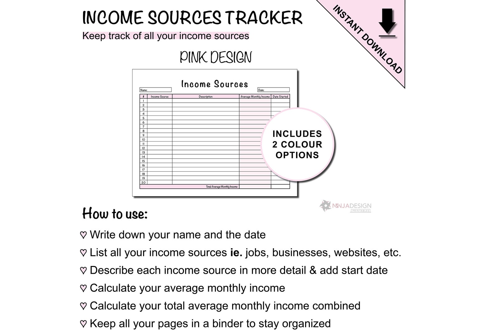 Printable Income Sources Tracker to Track Multiple Sources of Income - Etsy