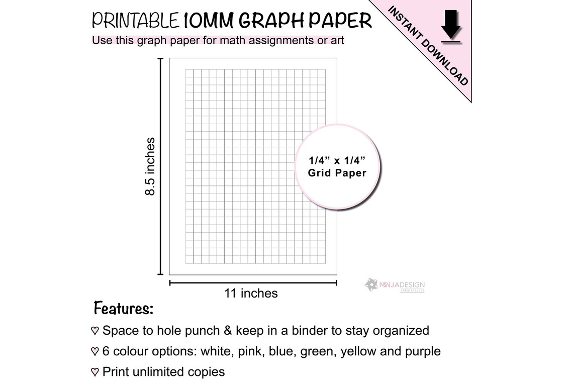 Printable Graph Paper With 10mm X 10mm Grid Spacing 1/4 Inch X 1/4 Inch ...