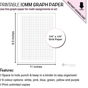 Printable Graph Paper With 10mm X 10mm Grid Spacing | 1/4 Inch X 1/4 ...