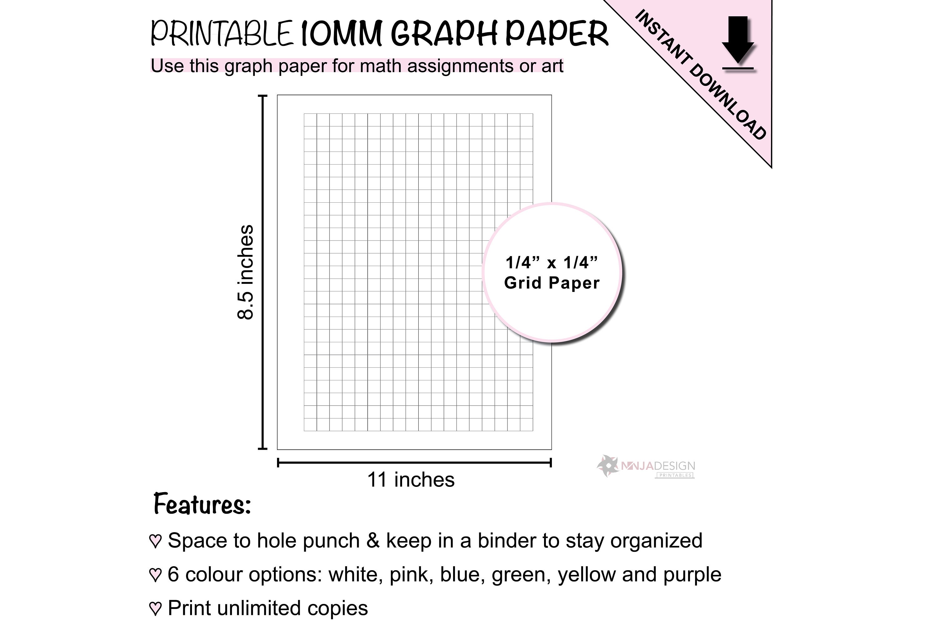 Printable Graph Paper With 10mm X 10mm Grid Spacing | 1/4 Inch X 1/4 ...