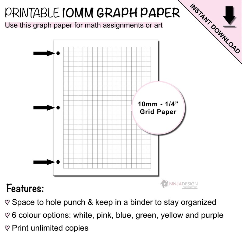 Printable Graph Paper With 10mm X 10mm Grid Spacing 1/4 Inch - Etsy